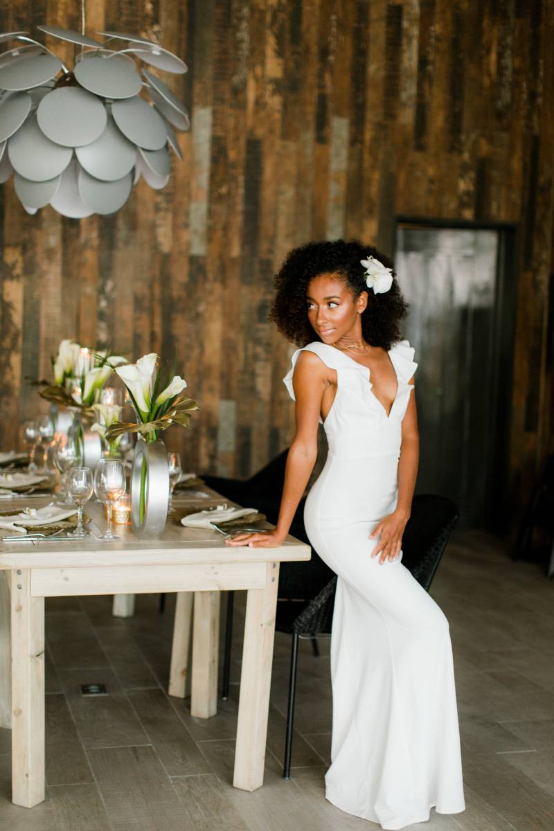 Modern Mixed Metallic Beach Wedding Styled Shoot - Black Bride